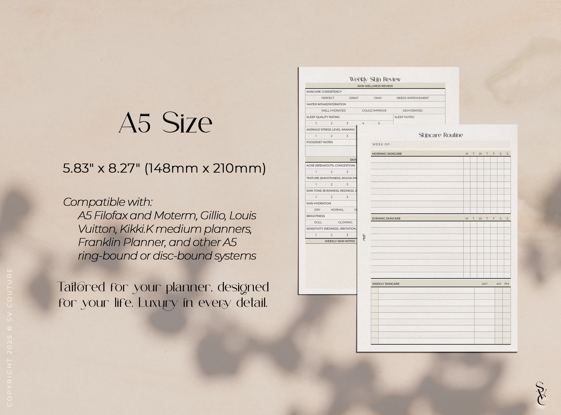 Weekly Skincare Routine Tracker + Assessment Planner Insert