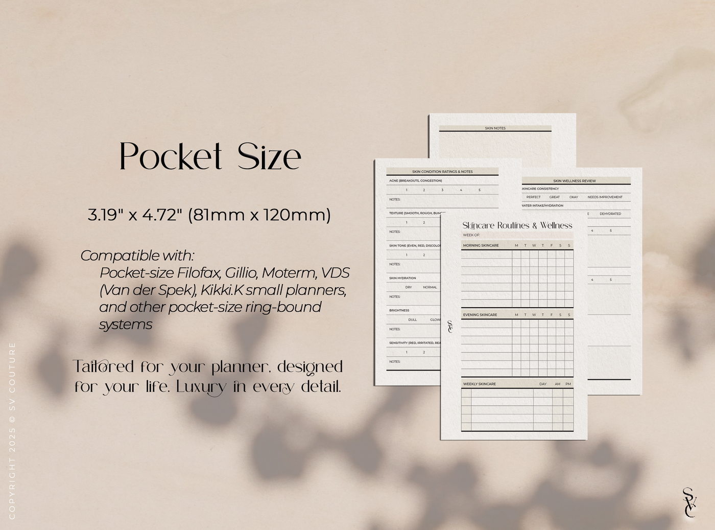 Weekly Skincare Routine Tracker + Assessment Planner Insert
